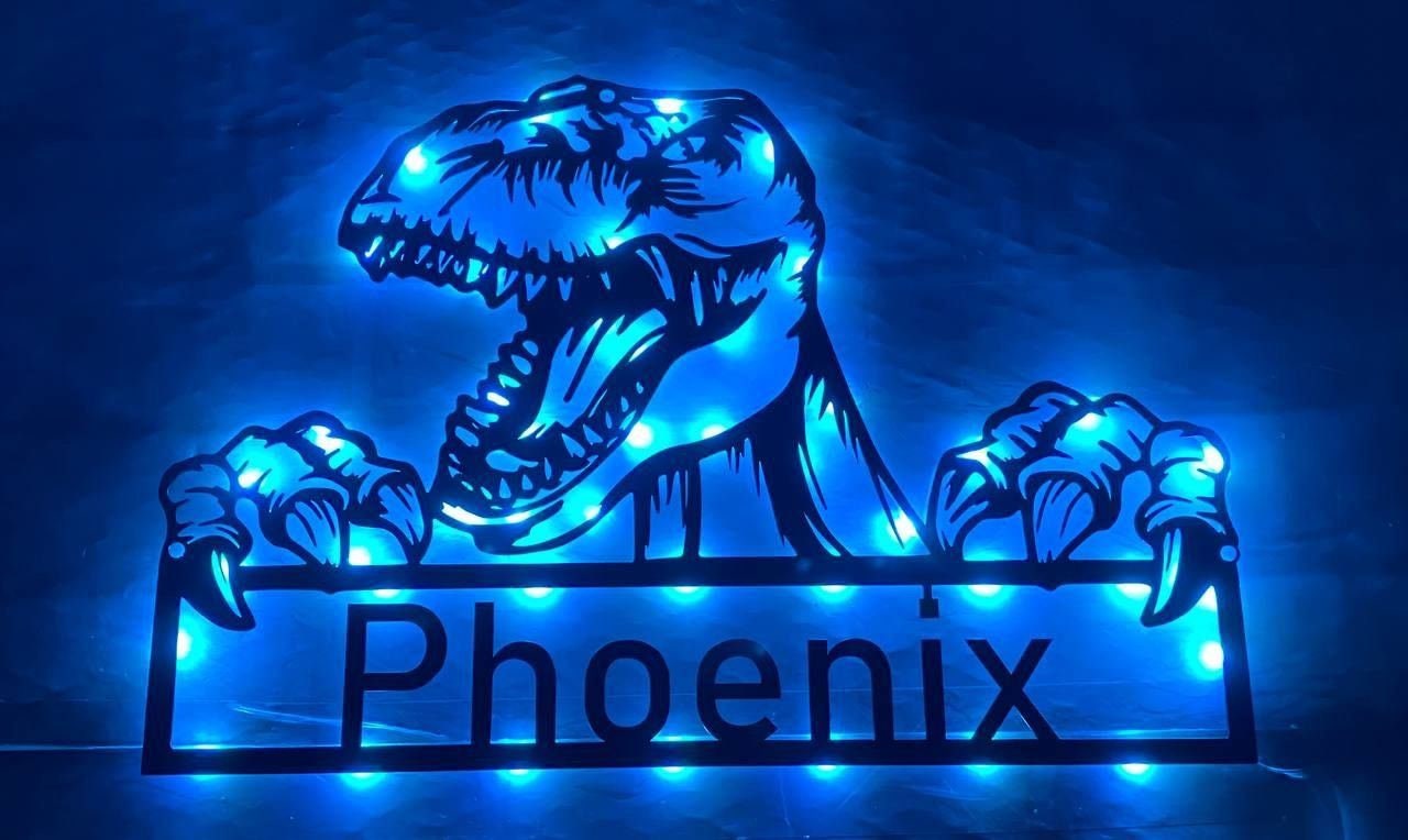 Custom Dinosaur Metal Sign, Dinosaur Jurassic Led Sign, Personalized ...