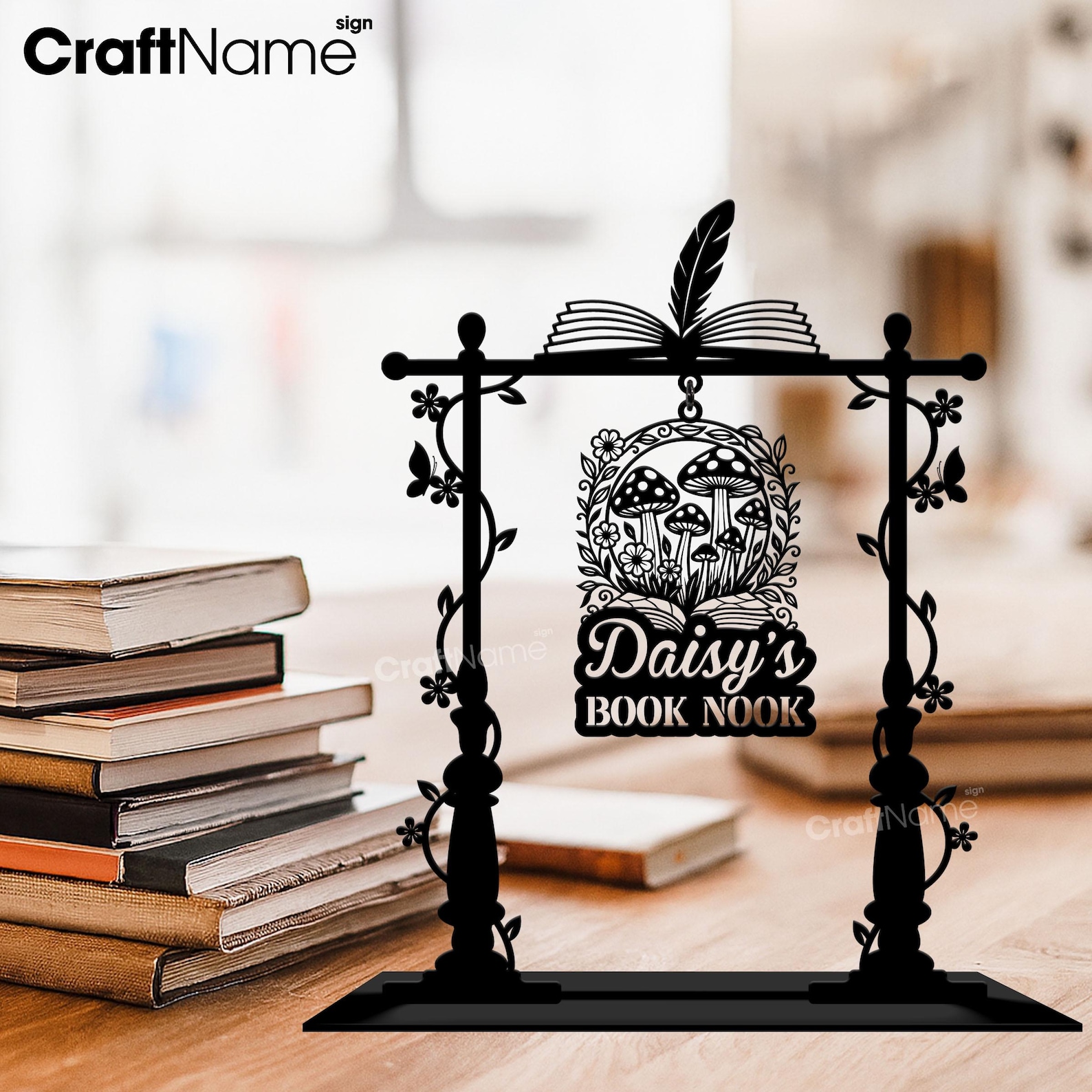 Personalized Mushroom Signpost Metal Art, Book Nook or Reading Corner ...