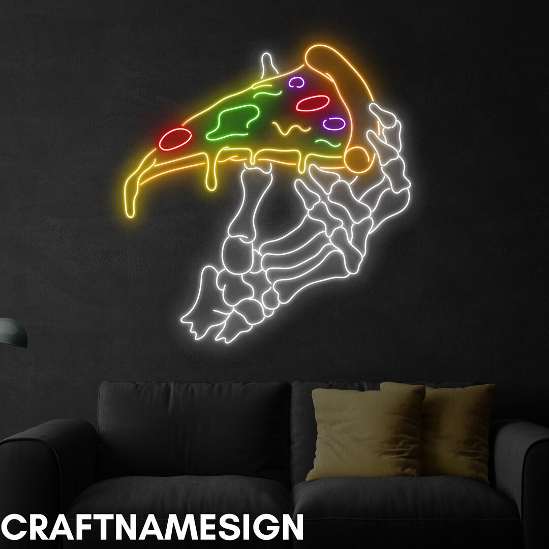 Pizza Skeleton's Hand Neon Sign, Pizza Led Sign, Custom Neon Sign ...