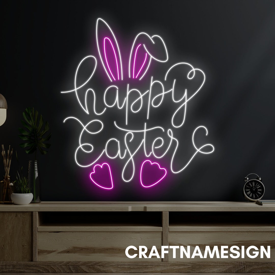 Happy Easter Bunny Neon Sign, Happy Easter Day Led Sign, Custom Neon ...