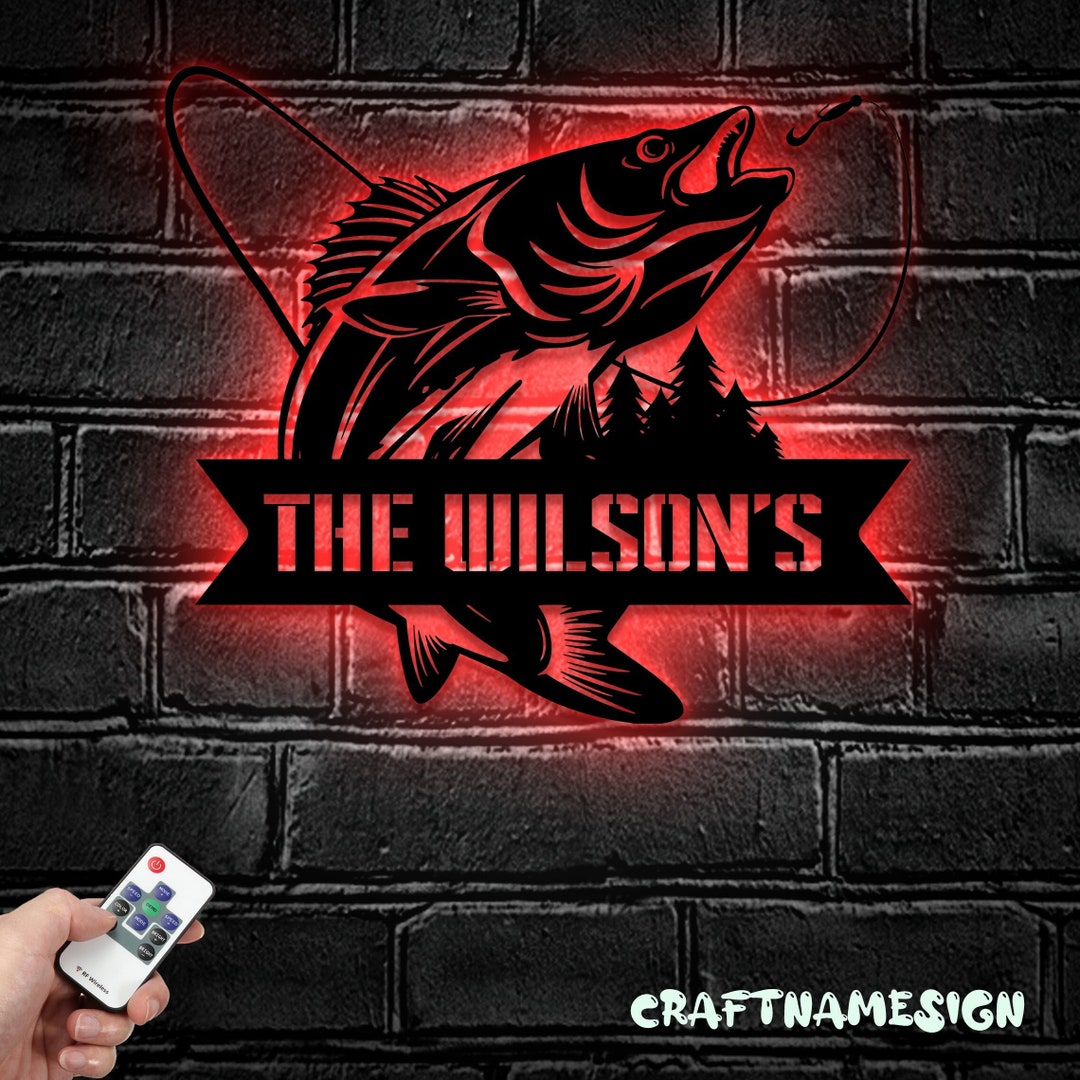 Custom Walleye Fishing Metal Wall Art LED Light - Personalized Fisher ...