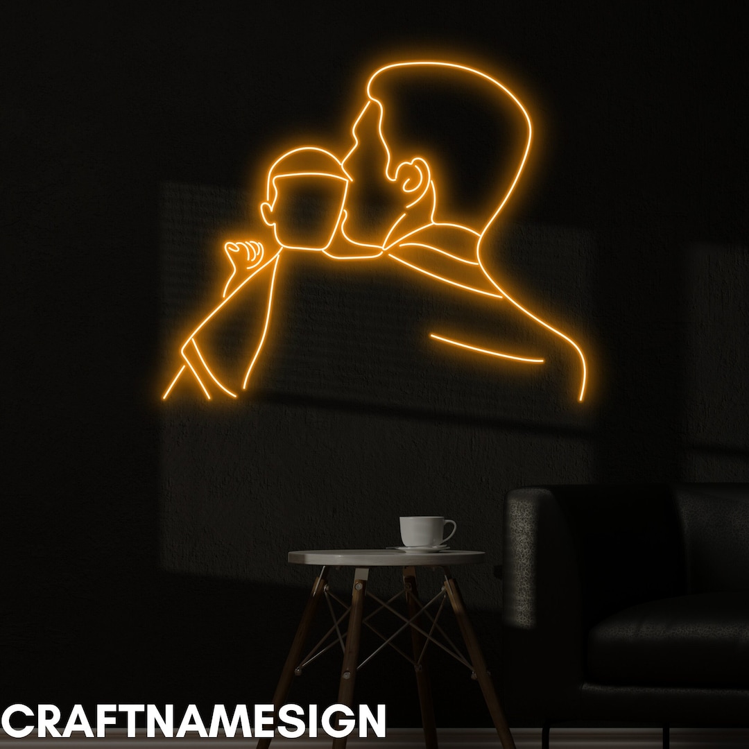 Father Kiss Son Neon Sign, Baby Father Led Sign, Custom Neon Sign ...