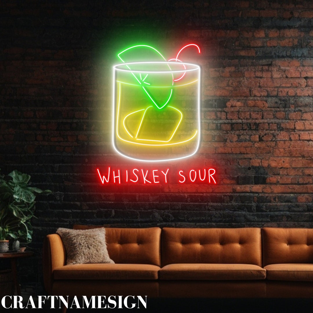 Open Whiskey Sour Bar Neon Sign, Bourbon Sour Led Sign, Custom Neon ...