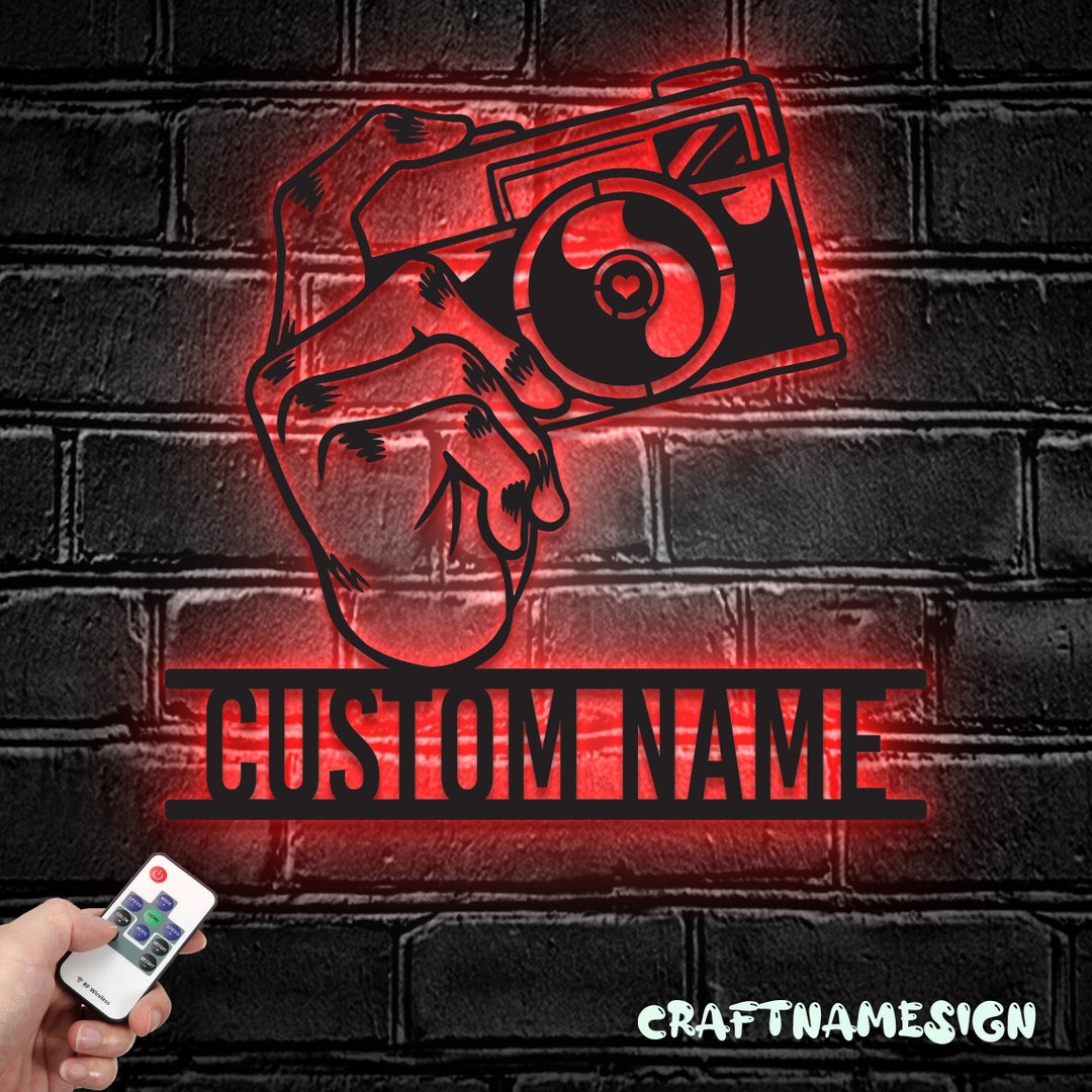 Custom Camera Photo Taking Metal Wall Art LED Light Personalized ...