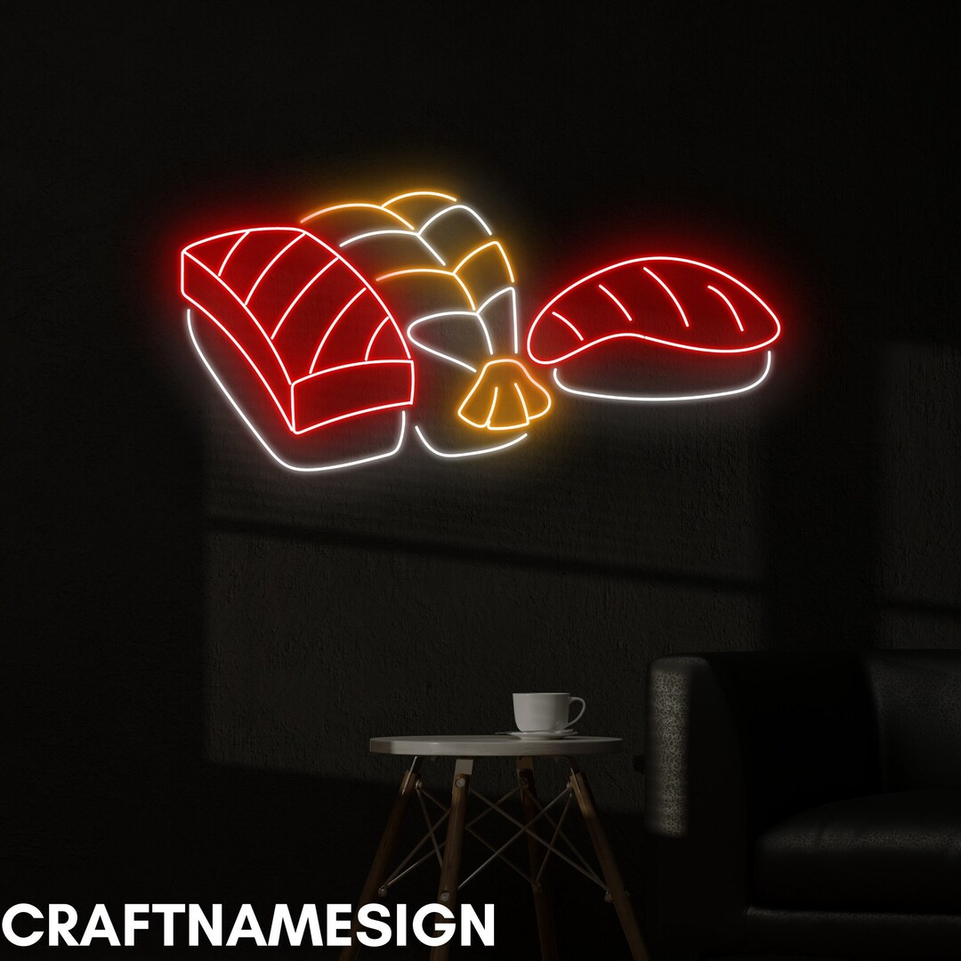Sushi Shrimp Salmon Neon Sign, Japanese Sushi Led Sign, Custom Neon ...