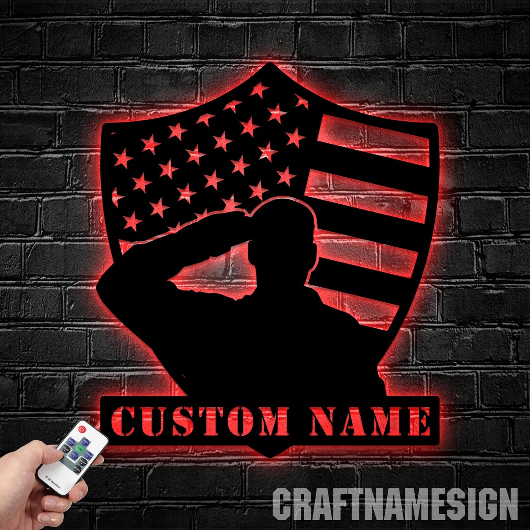 Personalized Veteran American Flag Metal Wall Art Led Light, Custom ...