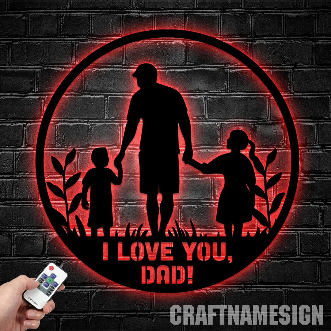 Custom Father Daughter Son Metal Wall Art LED Light, Personalized ...