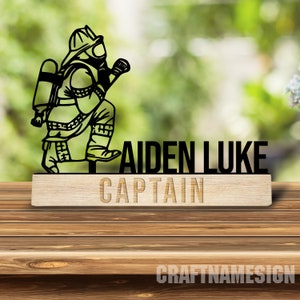 Custom Wooden Firefighter Desk Name Plate, Fireman Metal Nameplate for ...
