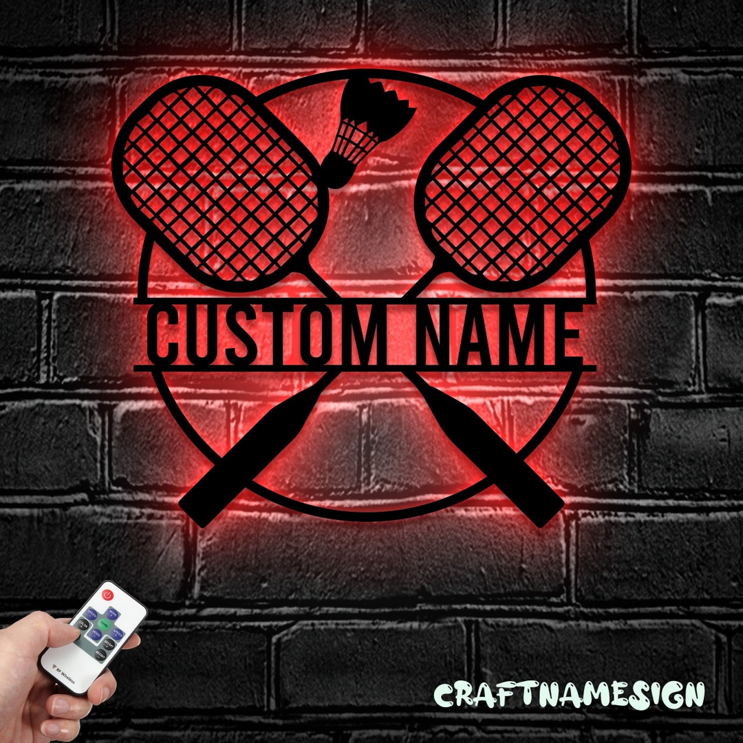 Custom Badminton Racket Metal Wall Art LED Light - Personalized ...