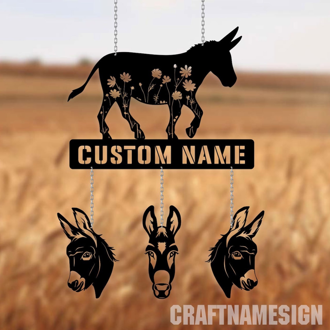 Personalized Metal Donkey Wind Chime, Custom Metal Farmhouse Garden ...