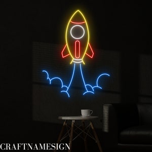 Rocket Flying Led Sign, Space Rocket Neon Sign, Custom Neon Sign ...