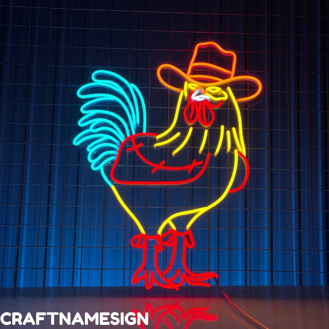 Texas Cowboy Chicken Neon Sign, Cowboy Rooster Led Sign, Custom Neon ...