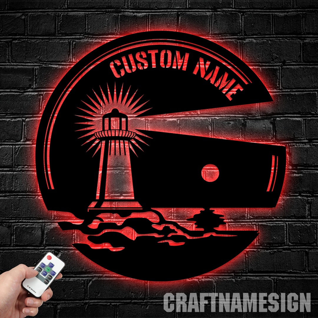 Custom Lighthouse Metal Wall Art LED Light, Personalized Lighthouse ...