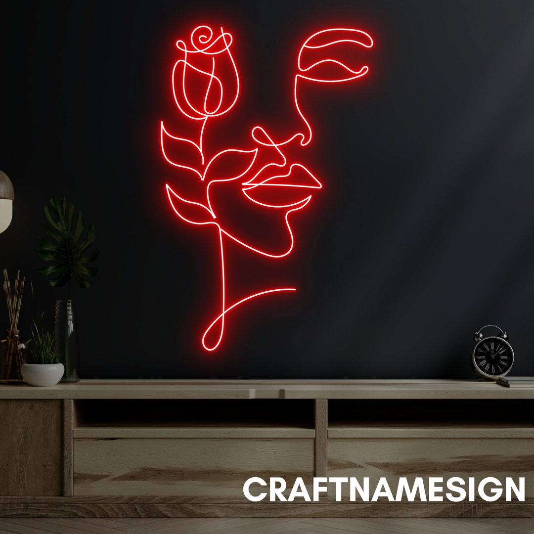Rose Girl Face Line Neon Sign, Rose Face Led Sign, Custom Neon Sign ...