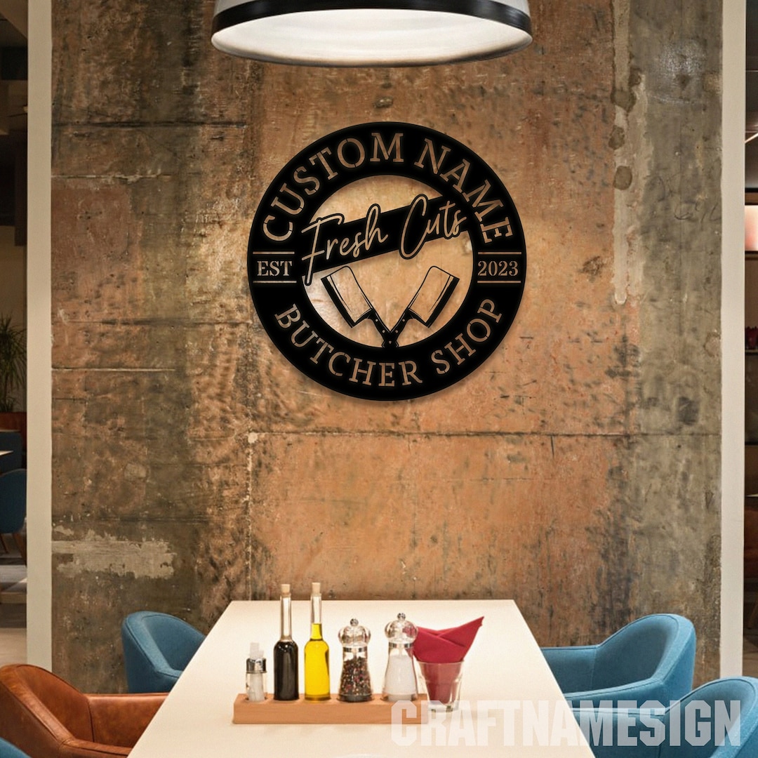 Custom Meat Shop Metal Wall Art LED Light, Metal Name Sign Outdoor ...