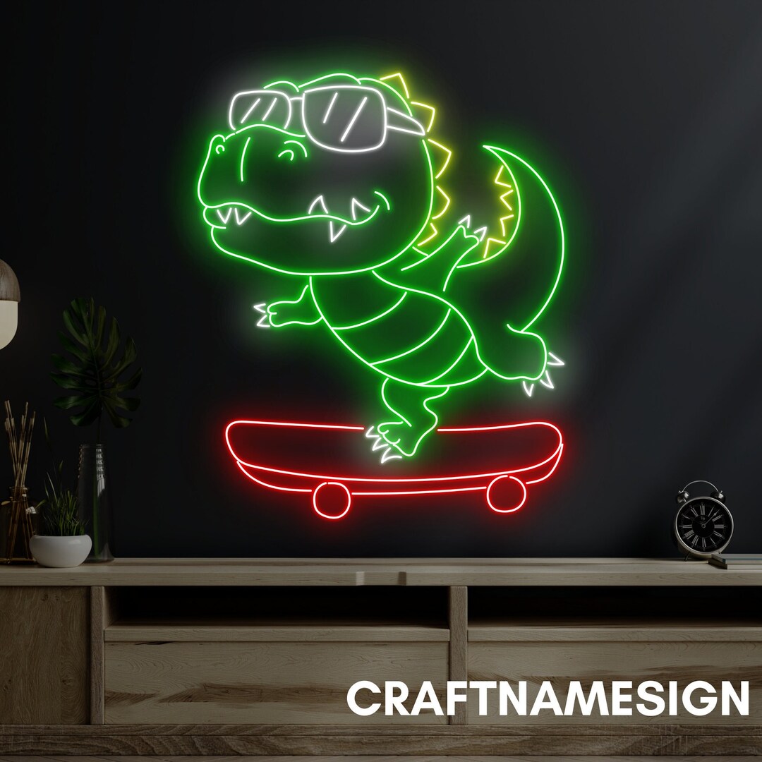 Dinosaur Skateboarding Led Sign, Dinosaur Skateboarding Neon Sign ...