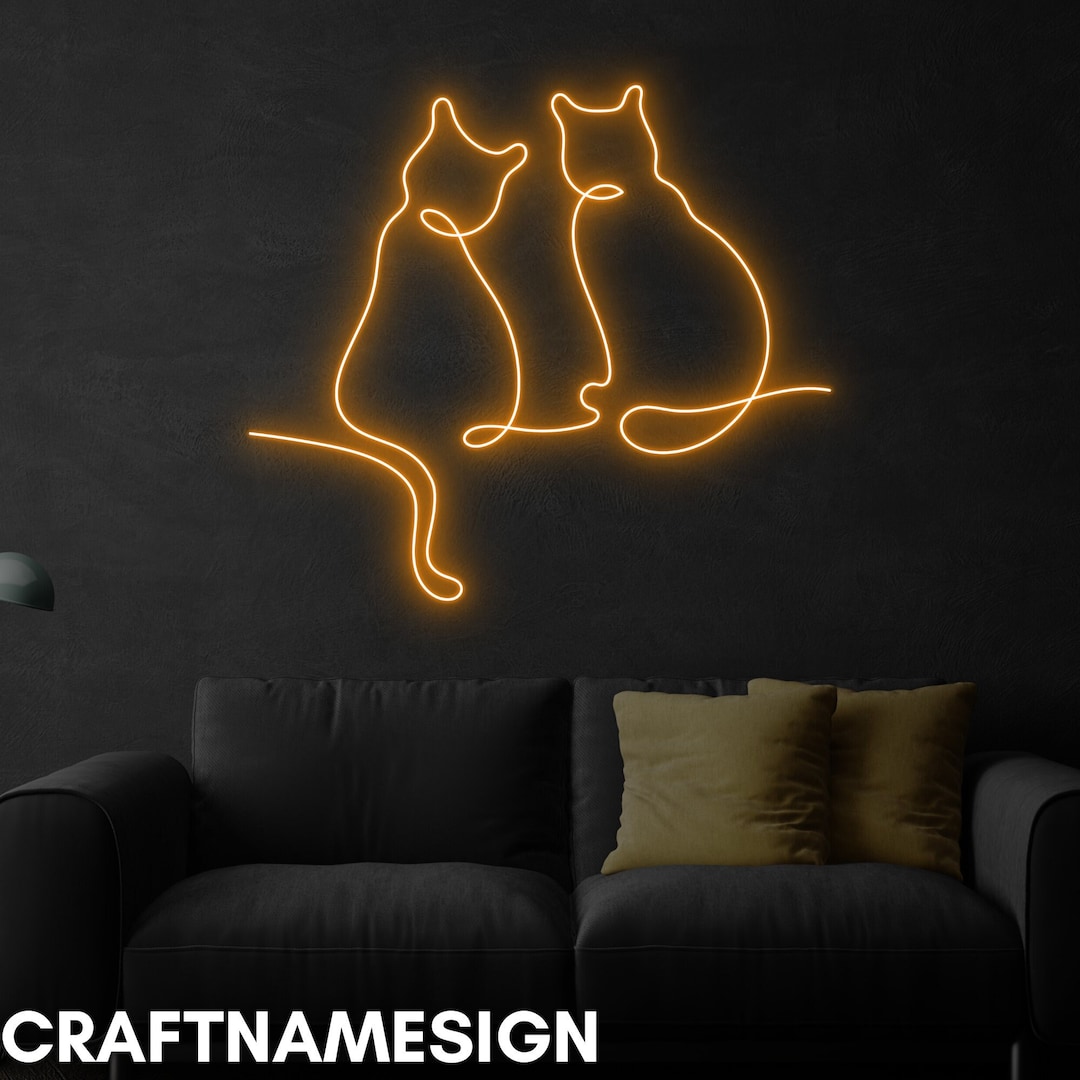 Couple Cat Line Neon Sign, Cat Led Sign, Custom Neon Sign, Pet Shop ...