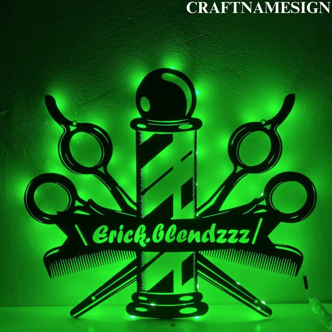 Custom Modern Barber Shop Metal Sign, Men's Barber Shop Open Led Sign ...