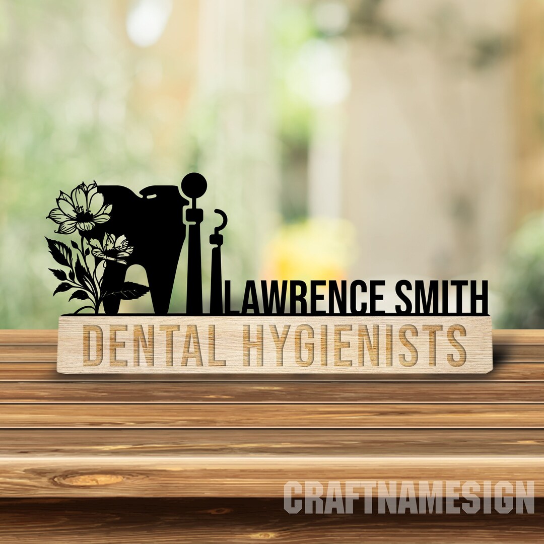 Custom Dentist Wooden Desk Name Plate, Dental Hygienist Metal Nameplate ...