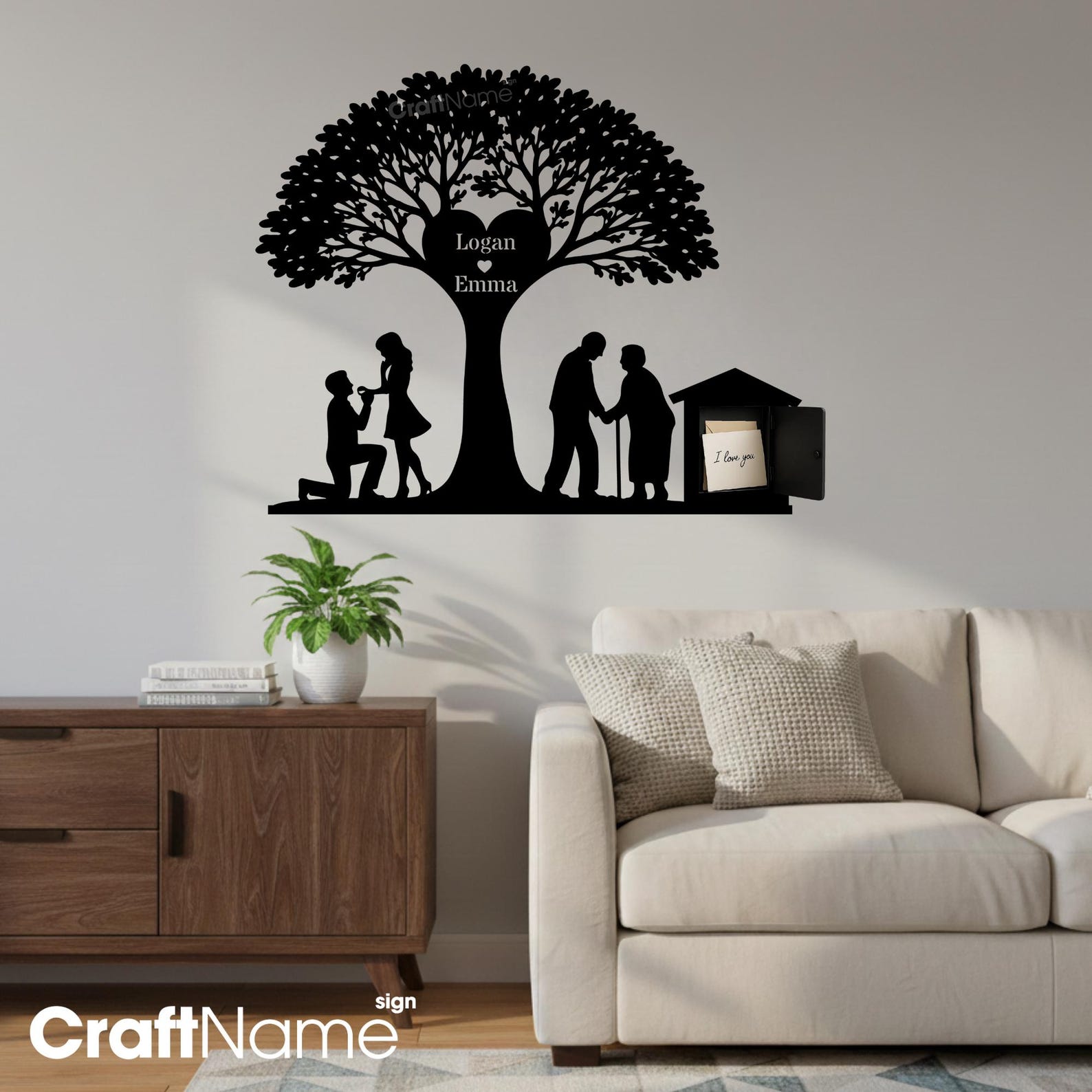 Personalized Tree With Couple Metal Sign, Love Story Wall Art With ...