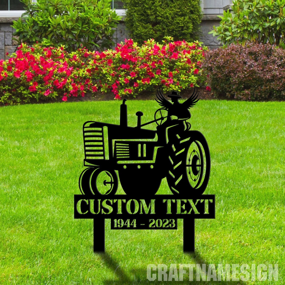 Personalized Farmer Memorial Cross, Tractor Garden Stake Metal Yard Art ...