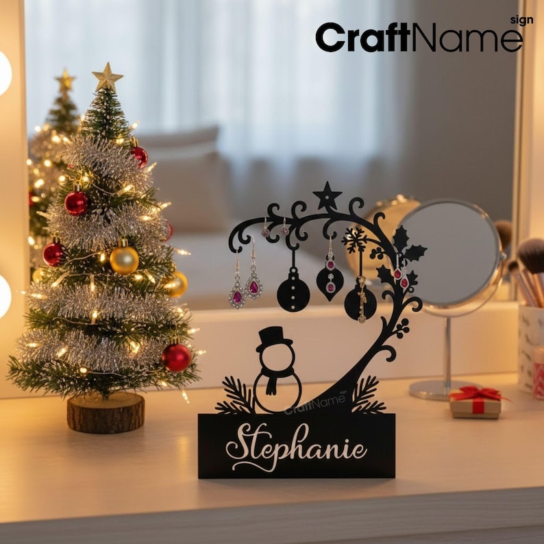Personalized Snowman Metal Jewelry Stand, Custom Christmas Jewelry and ...
