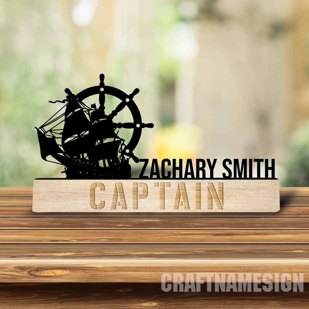 Custom Wooden Pirate Ship Captain Wheel Desk Name Plate, Metal ...