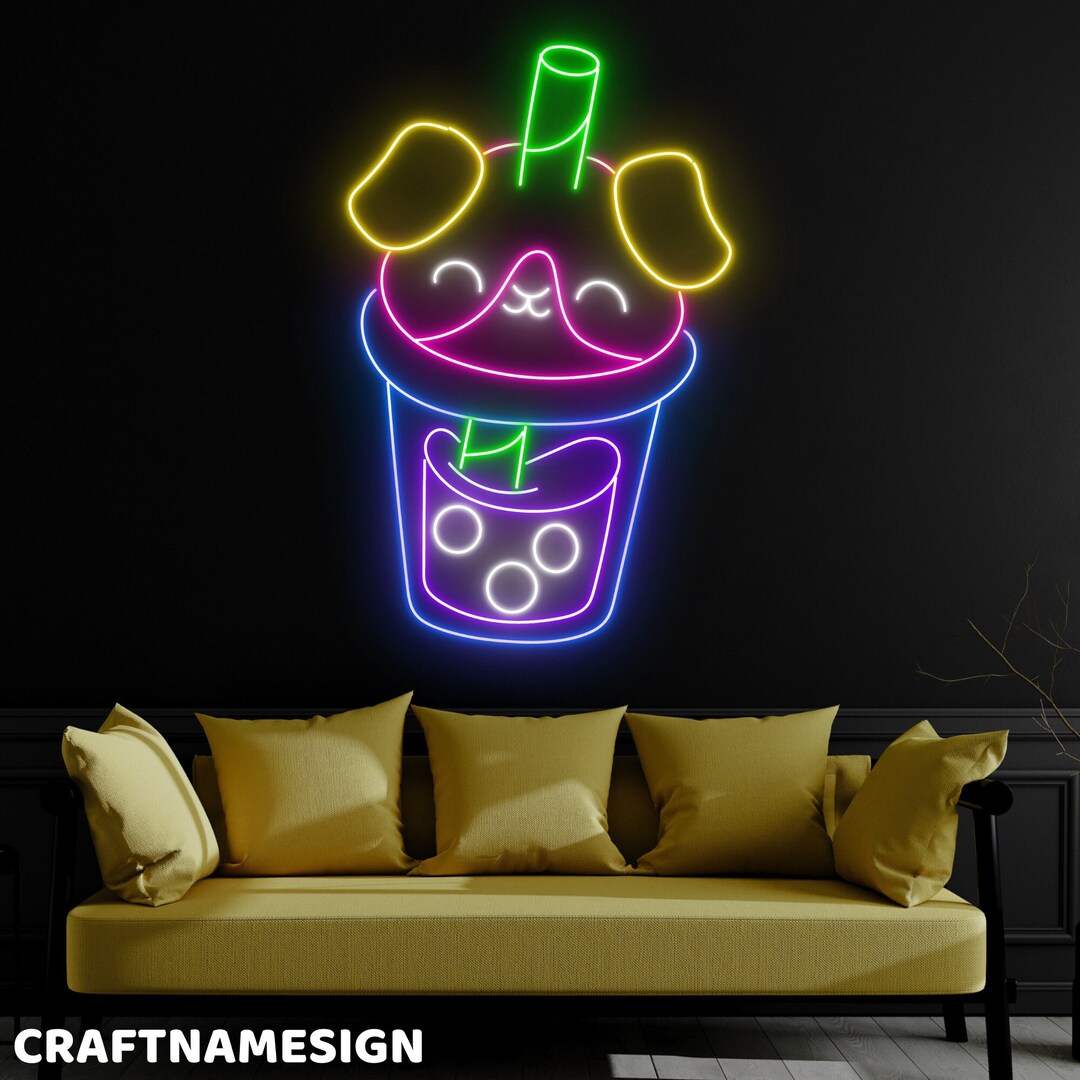 Boba Milk Tea Dog Neon Sign, Bubble Tea Led Sign, Custom Neon Sign ...