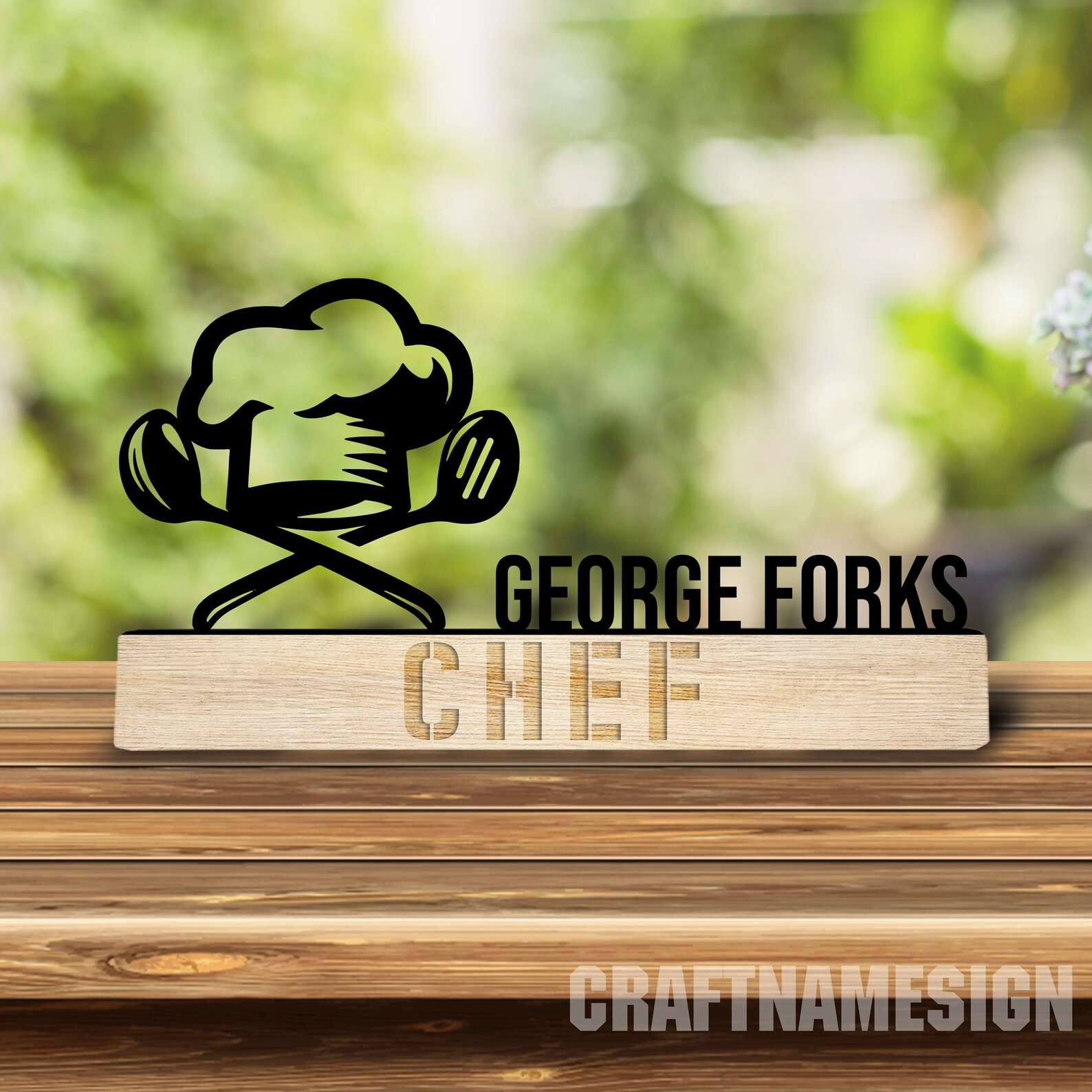 Custom Wooden Chef Desk Name Plate, Chef Silhouette Metal Nameplate for ...