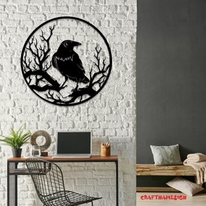Custom Raven Metal Wall Art With LED Light - Crow Moon Sign Decor ...