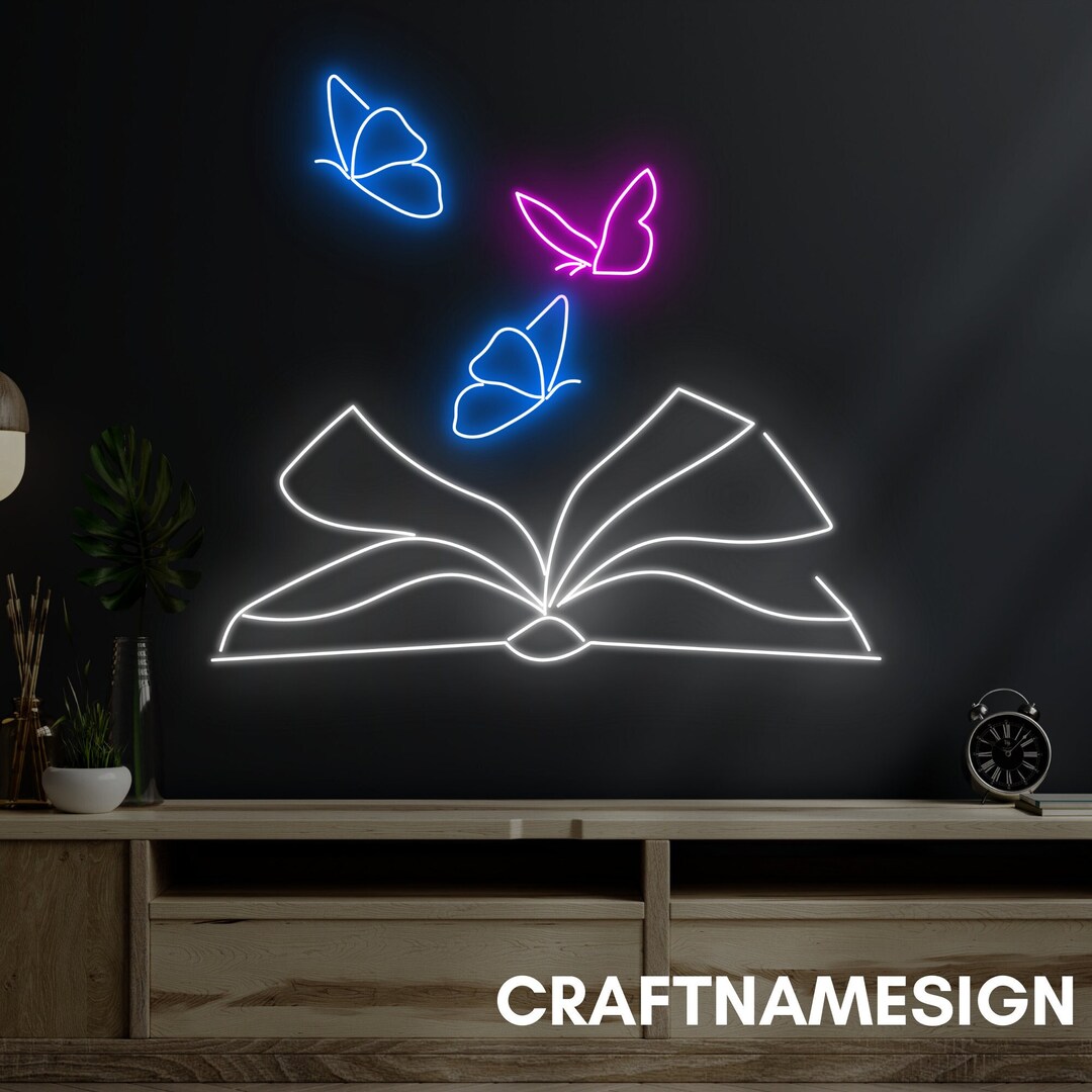 Book Butterflies Neon Sign, Books Led Sign, Custom Neon Sign, Book ...