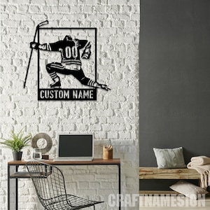 Personalized Girl Hockey Metal Sign, LED Hockey Stick Metal Wall Art ...