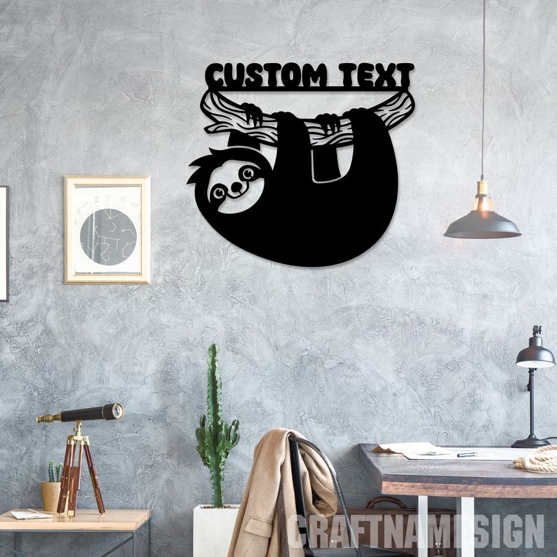 Custom Cute Sloth Metal Wall Art LED Light - Personalized Funny Lazy ...