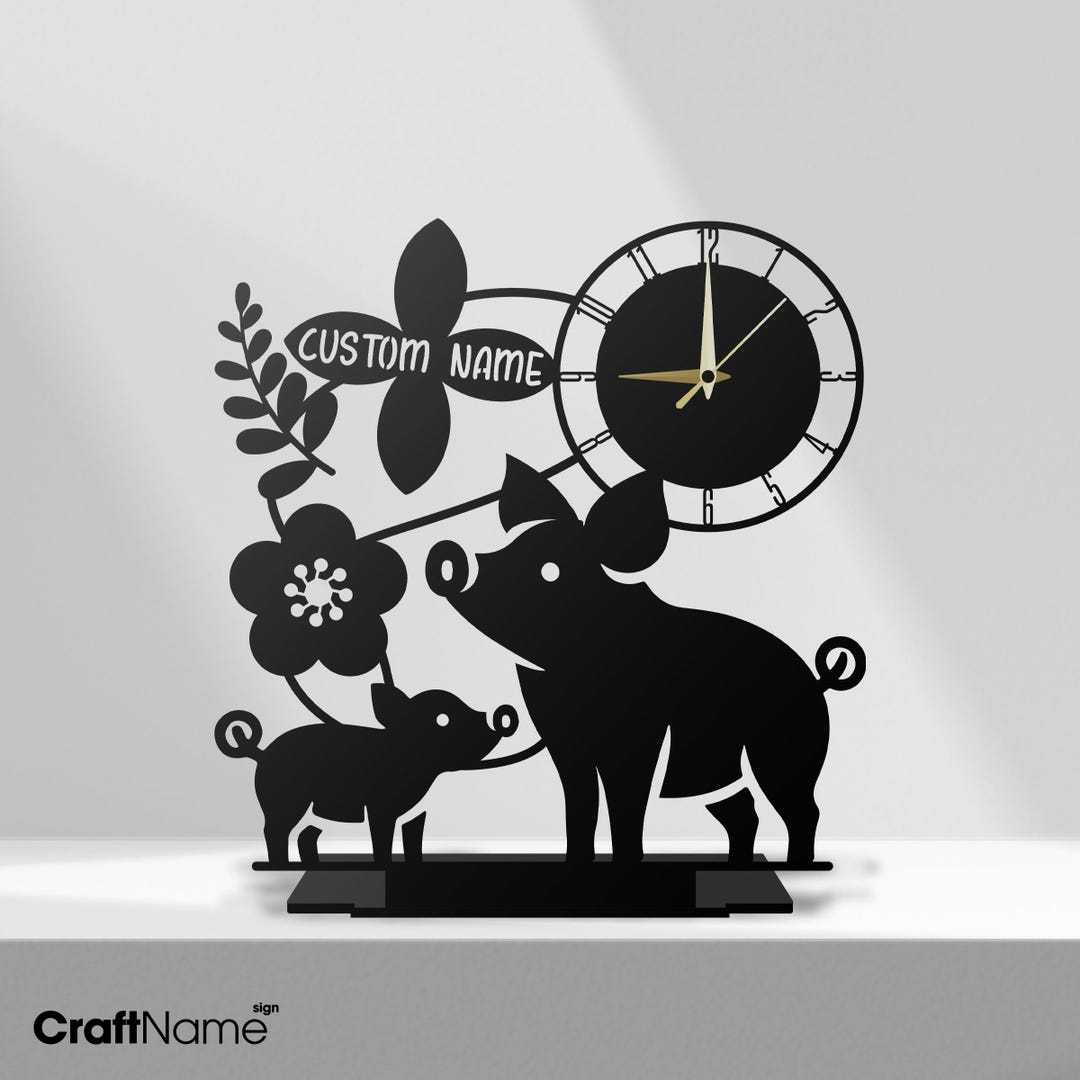 Personalized Pig Table Office Metal Clock, Custom Pig Farmhouse ...