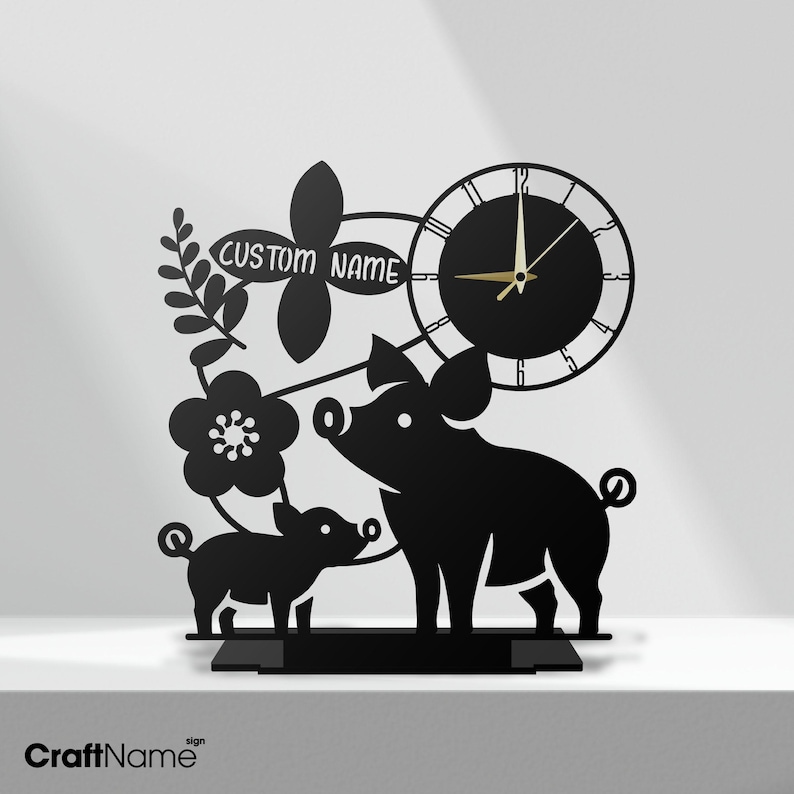 Personalized Pig Table Office Metal Clock, Custom Pig Farmhouse ...