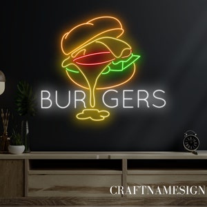 Cheese Burger Neon Sign, Cheese Burger Led Sign, Custom Neon Sign, Fast ...