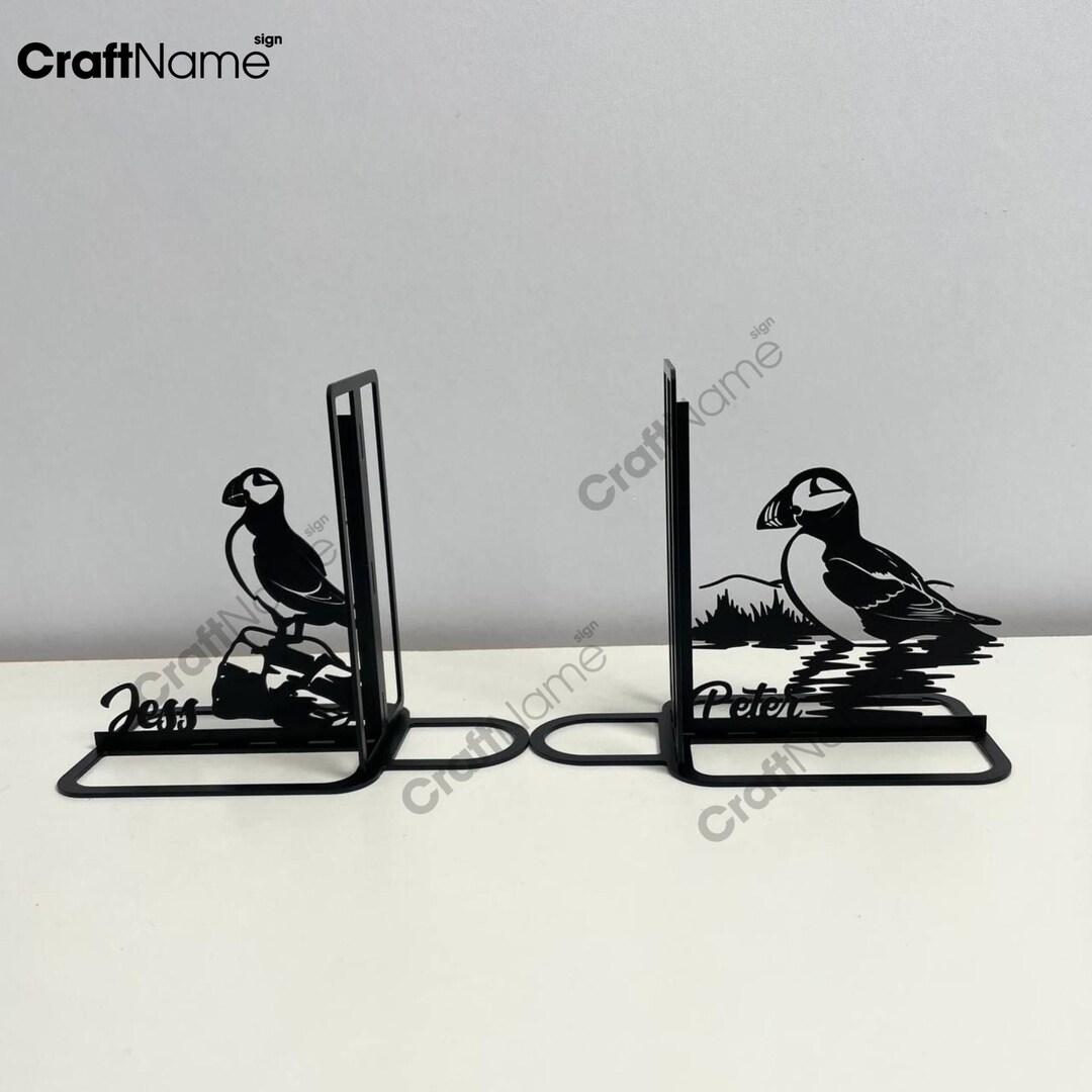 Personalized Puffin Birds Metal Bookend Office Decor, Custom Bird Lover ...