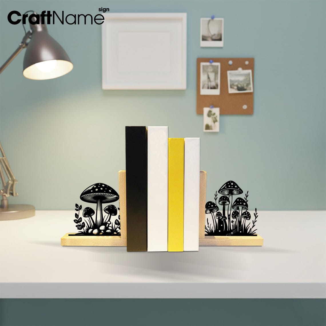 Mushroom Wooden Bookend, Forest Theme Book Holder for Book Nook Decor ...