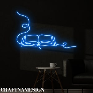 Line Art Book Neon Sign, Book Led Sign, Custom Neon Light, Book Store ...