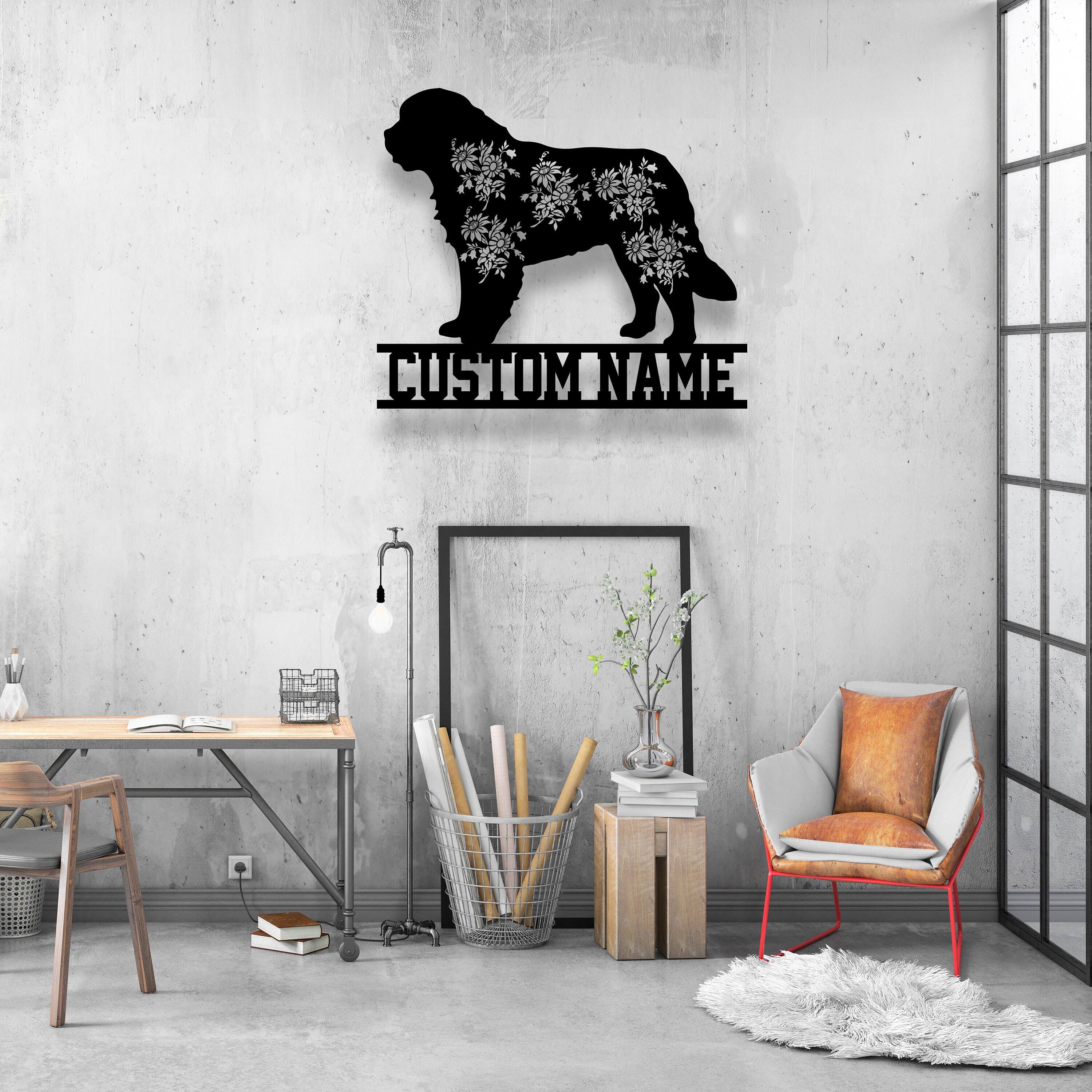 Custom Floral Newfoundland Metal Wall Art LED Light - Personalized ...