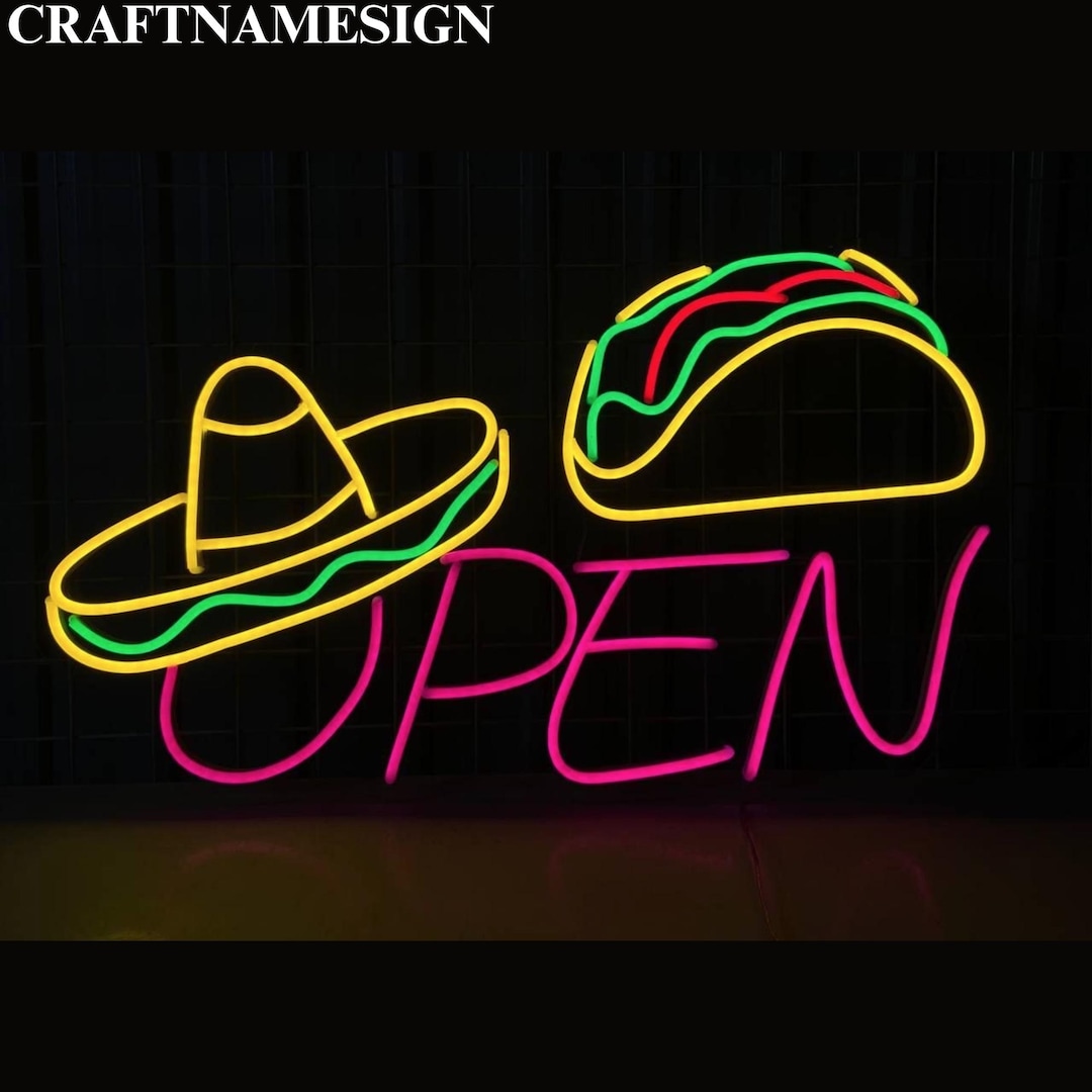 Open Tacos Shop Neon Sign, Mexican Tacos Shop Open Led Sign, Custom ...