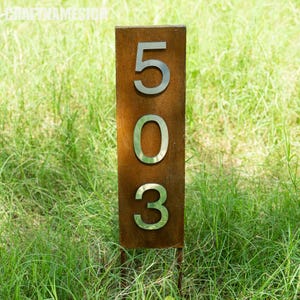 Personalized Rustic Steel Vertical House Number Sign Outdoor Yard Art ...