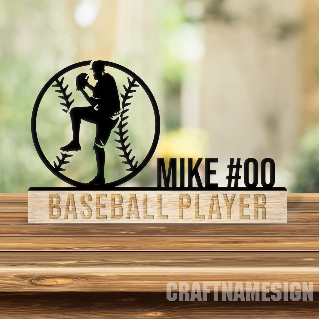 Custom Wooden Baseball Player Desk Name Plate, Baseball Player Metal ...