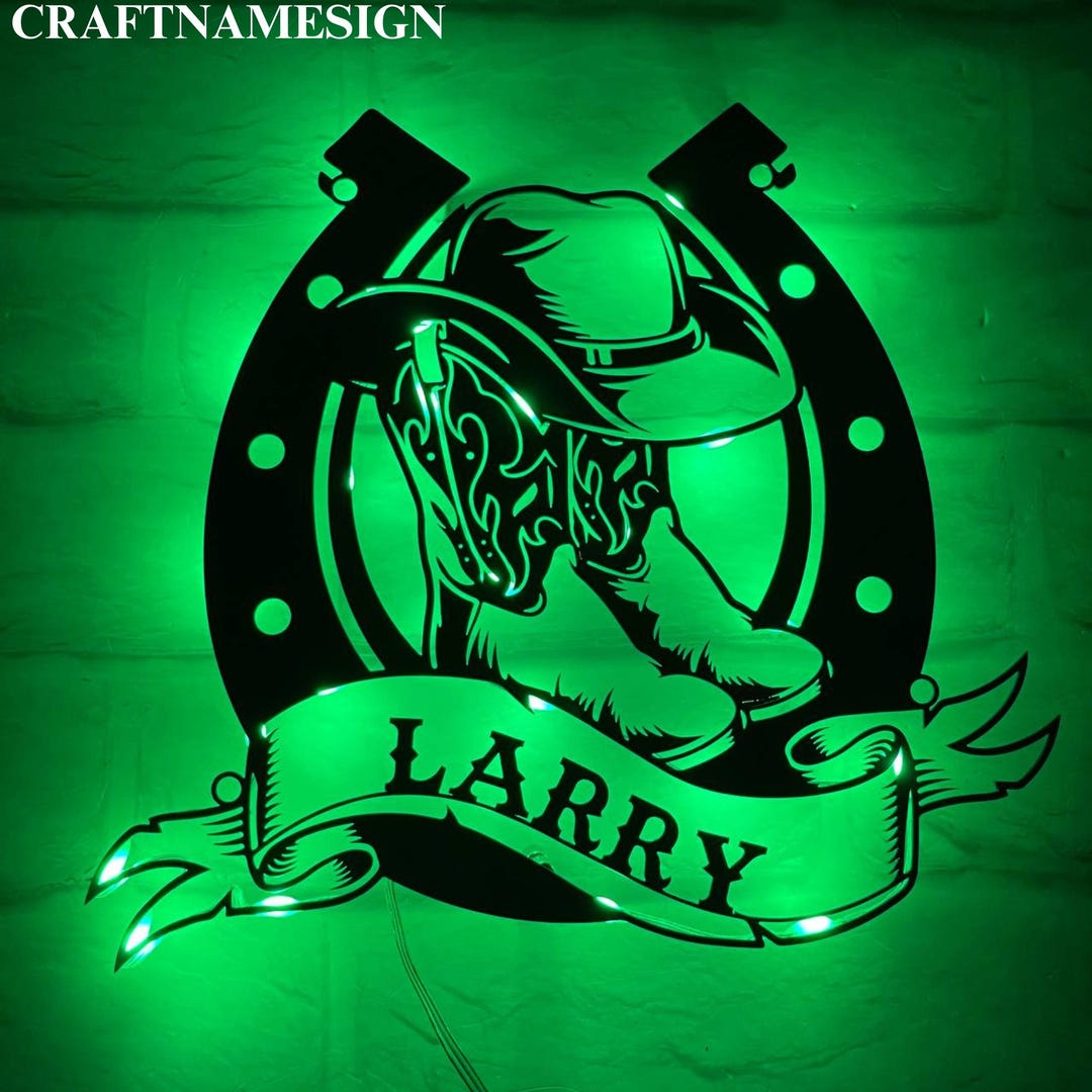 Personalized Cowboy Boots Hat Metal Wall Art LED Light, Custom Cowboy ...