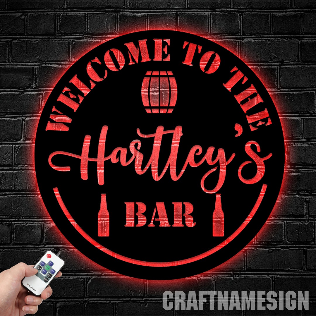 Custom Bar Pub Sign Metal Wall Art LED Light, Personalized Home Bar ...
