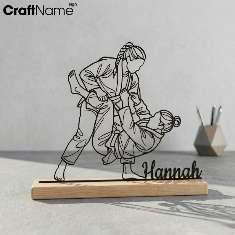 Judo Female Metal Desk Decor, Custom Name Martial Artist Tabletop Art ...