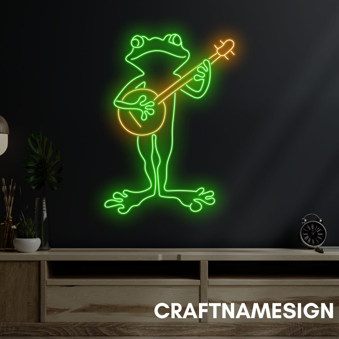 Frog Plays Moon Lute Neon Sign, Frog Moon Lute Led Sign, Custom Neon ...