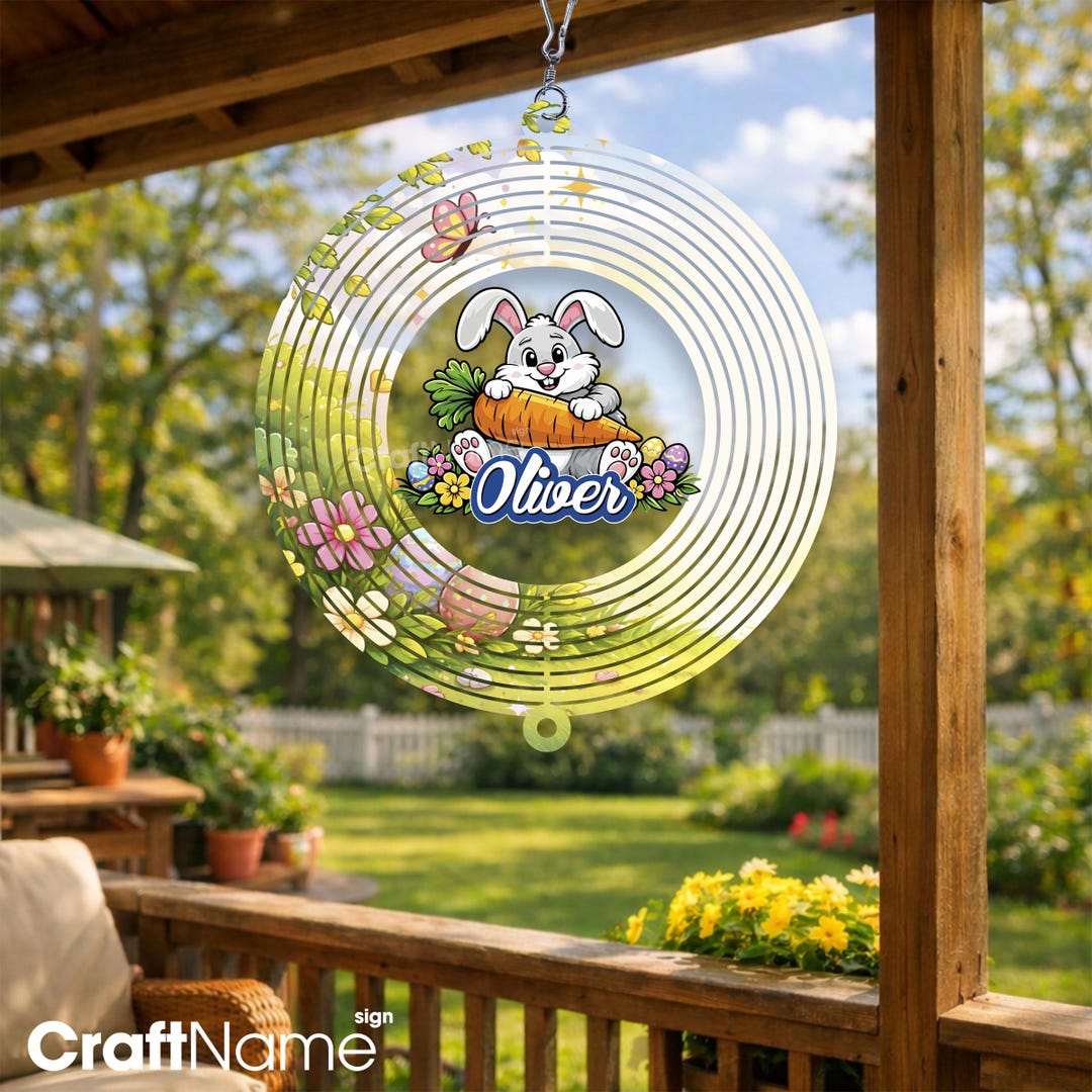 Bunny Carrot Wind Spinner, Cute Rabbit Name Outdoor Spinner, Colorful ...