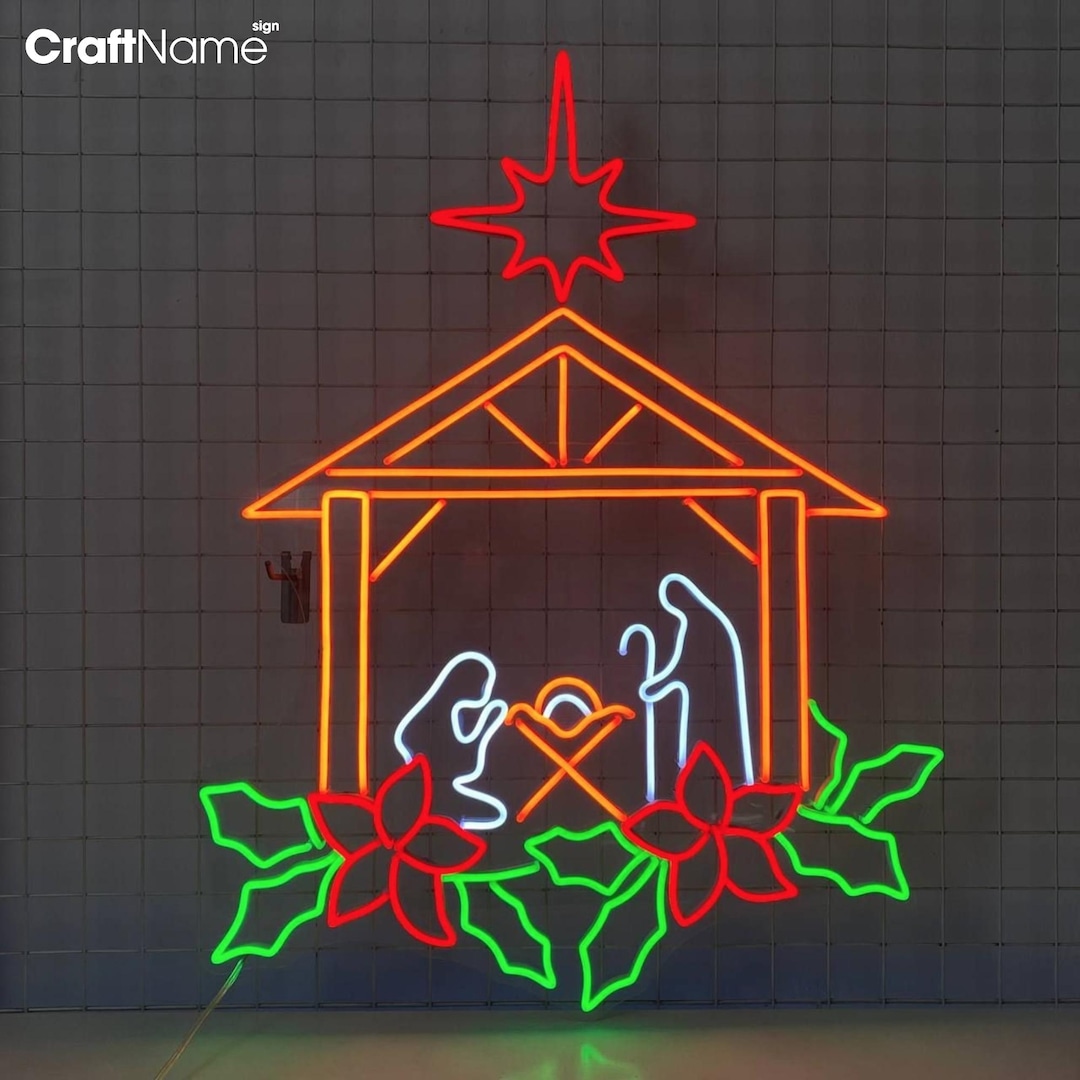 Nativity Scene Holy Family Neon Sign, Holy Night Led Sign for Christmas ...
