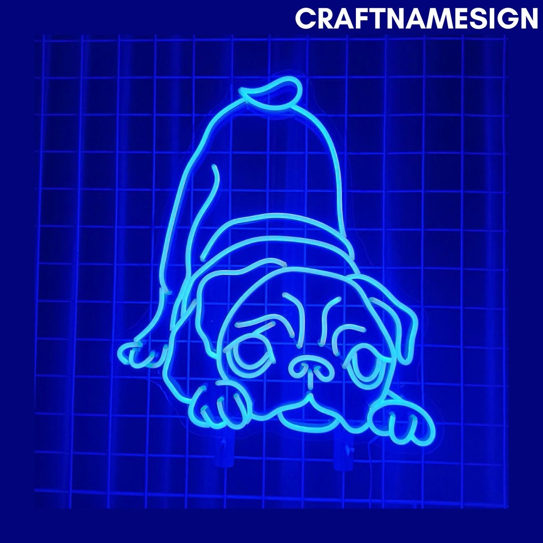 Cute Pug Dog Neon Sign, Pug Dog Yoga Led Sign, Custom Neon Sign, Yoga ...